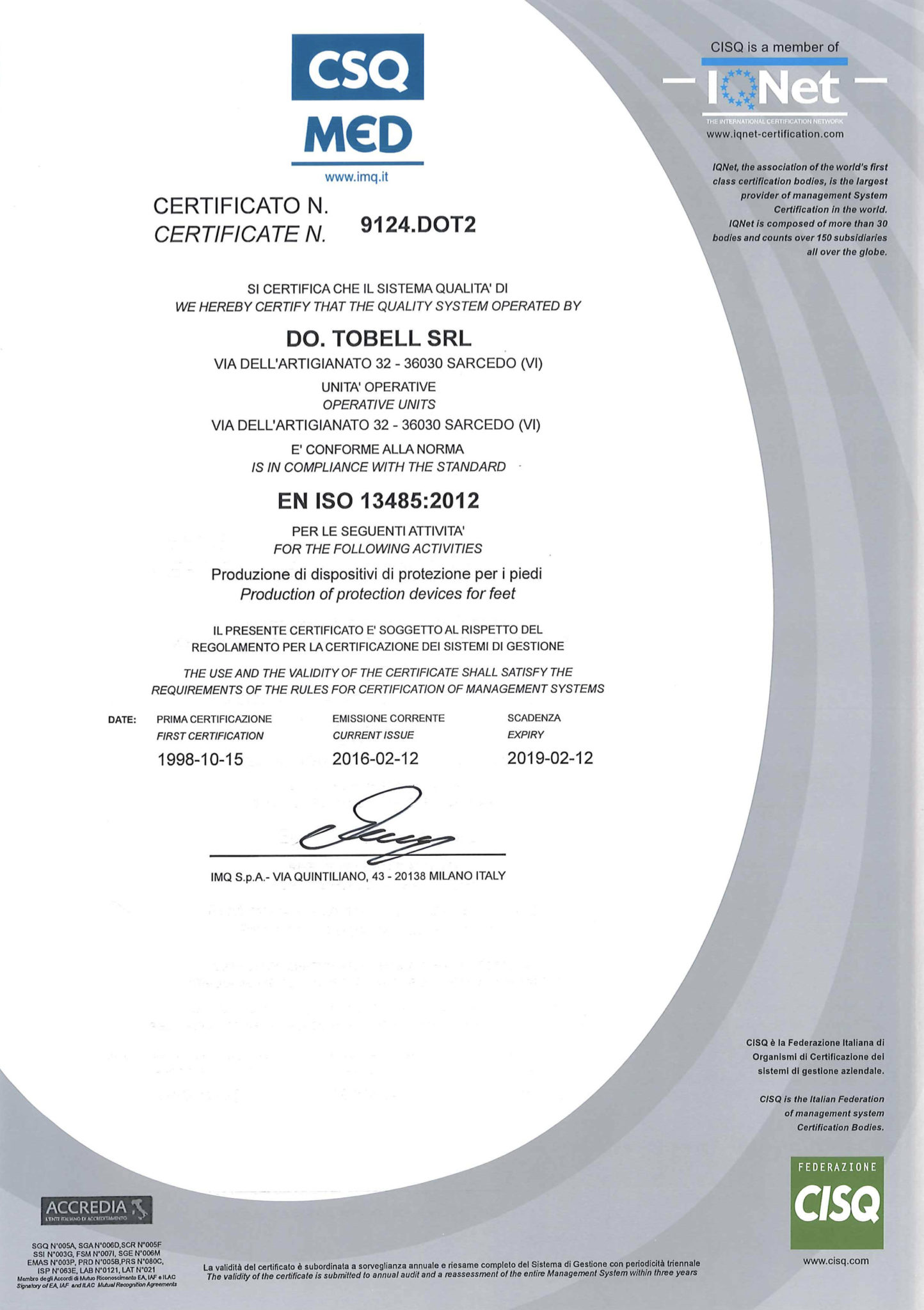 DoTobell_CSQ MED ISO 13485-2012 | Do-Tobell